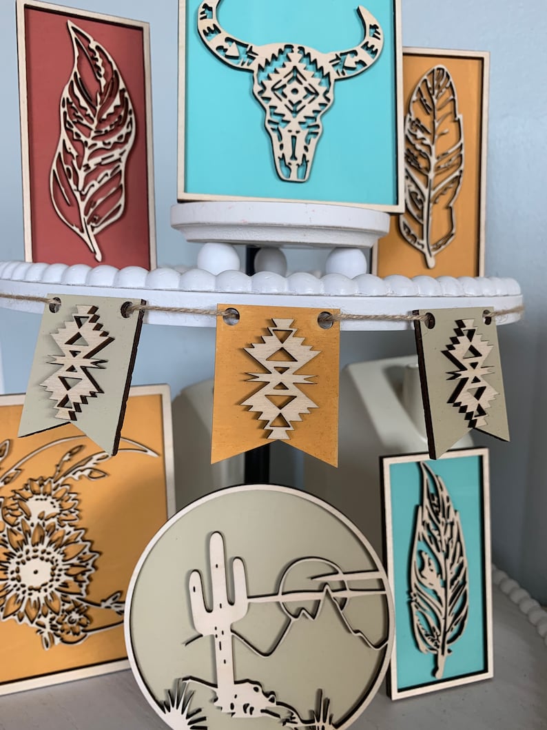 Aztec Western Boho Chic Tiered Tray Decor. Western Tiered Tray, Aztec ...