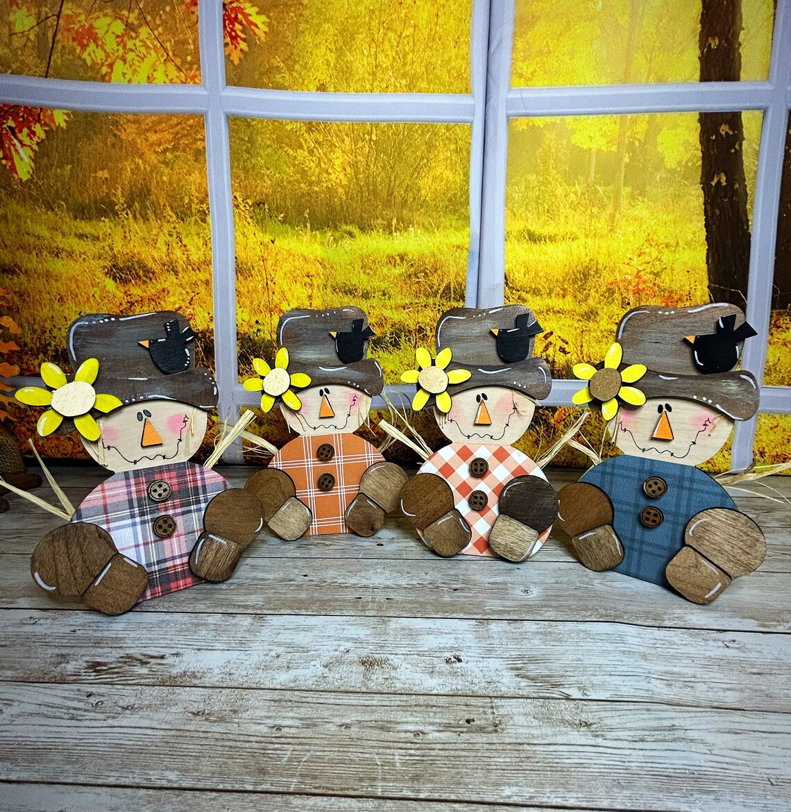 Fall Scarecrow Shelf Sitter | Hand Painted Autumn Decor | Tiered Tray ...