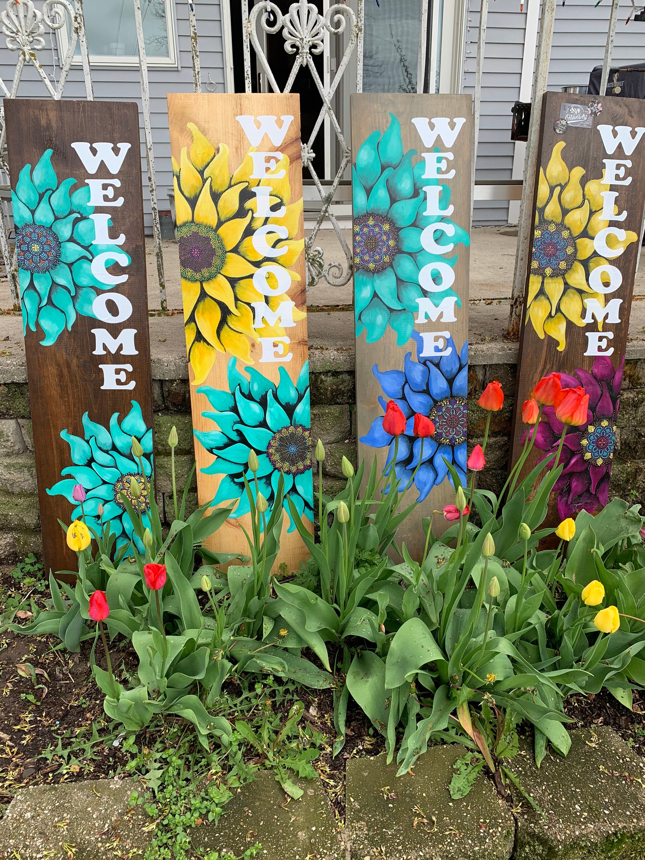Sunflower porch welcome sign 4ft tall outdoor porch leaner | Etsy