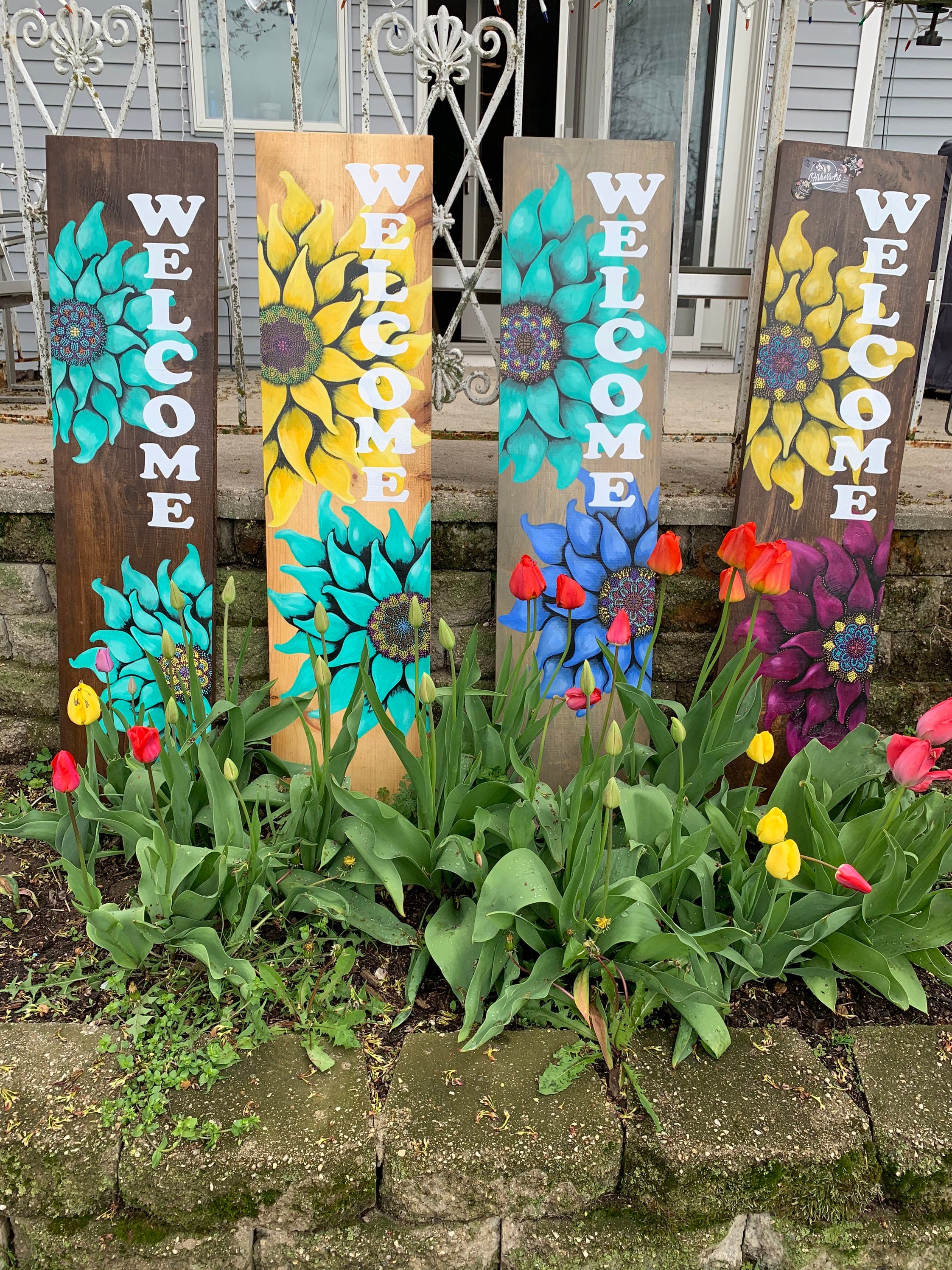 Sunflower porch welcome sign 4ft tall outdoor porch leaner | Etsy