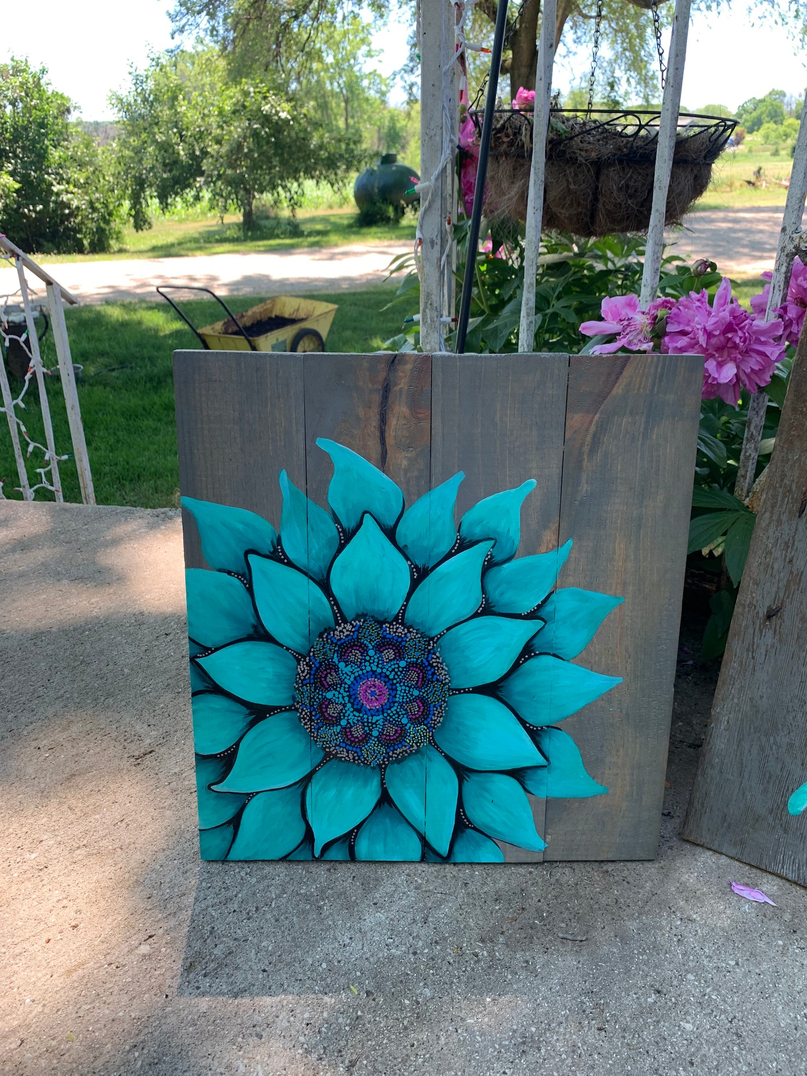 Teal Sunflower Sunflower Barn Door Flower Painting Rustic - Etsy Canada