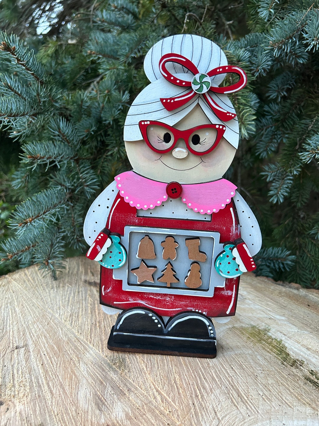 Wooden Mrs. Claus Shelf Sitter, Christmas Tiered Tray, Santa Tiered ...