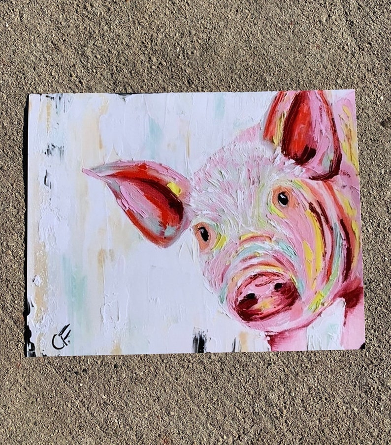Piglet abstract PRINTS pallet knife painting pig art piglet | Etsy