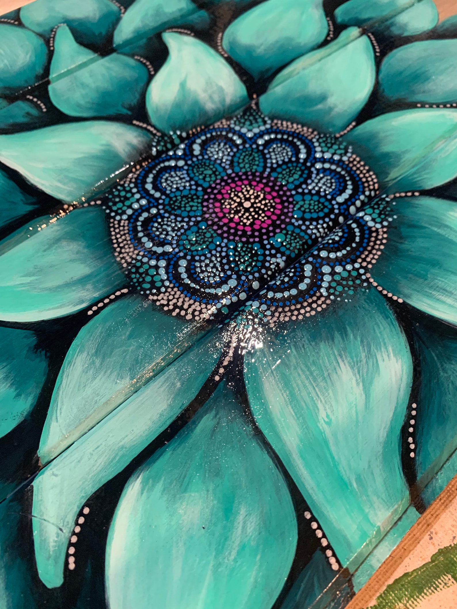 Teal Sunflower, Sunflower Barn Door, Flower Painting, Rustic Sunflower ...