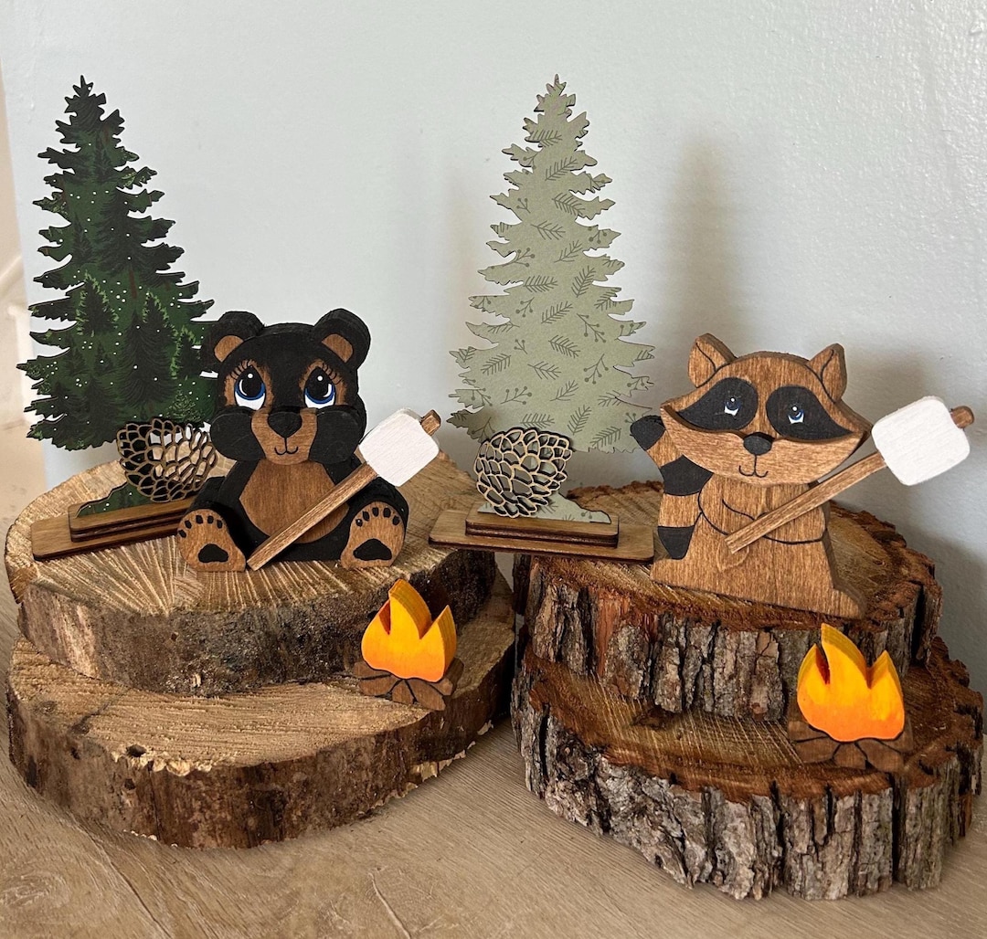 Camping Tiered Tray Decor, Woodland Bear, Raccoon, Cabin Tier Tray ...
