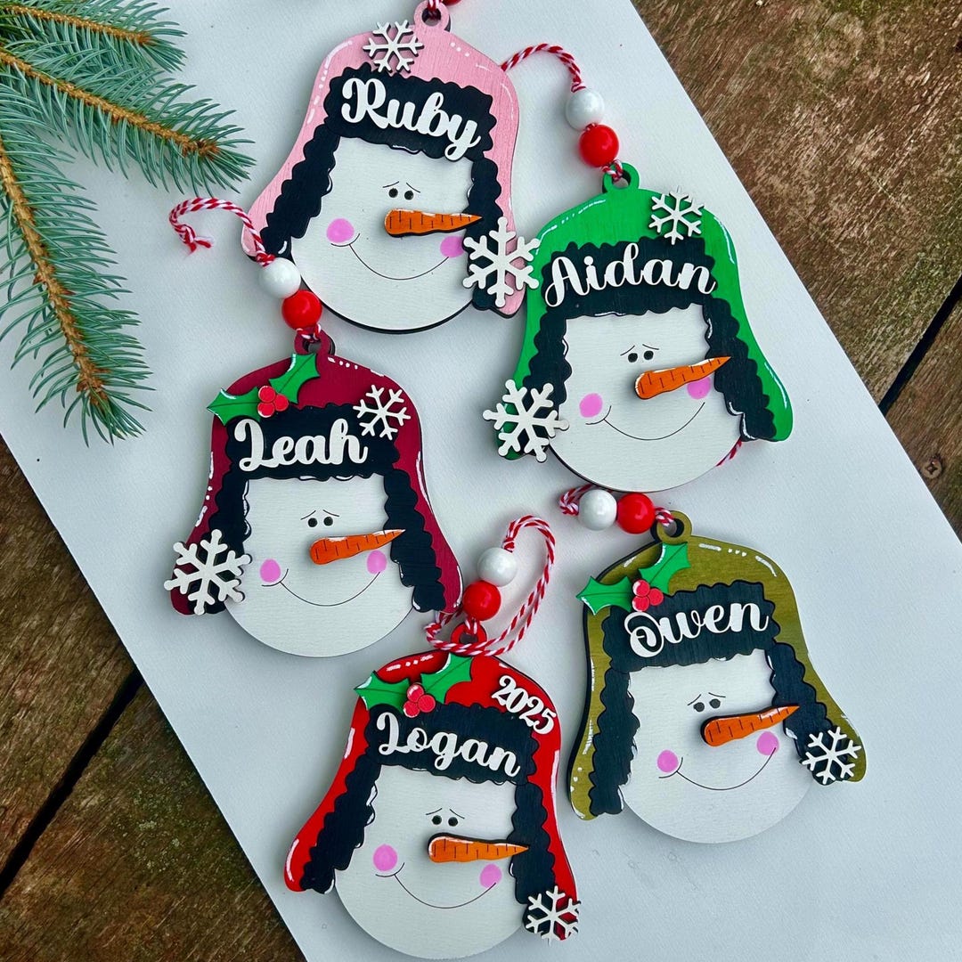 Winter Hat Snowman Ornament – Personalized Name Tag for Kids, Custom ...