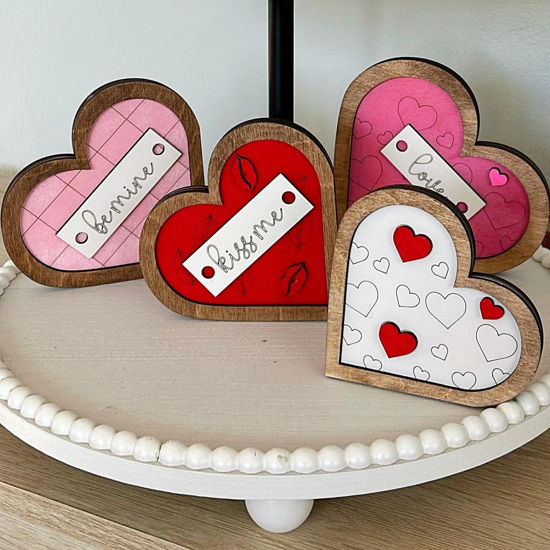 Standing Valentine Day Heart Decor, Chunky Valentine Day Hearts, Wooden ...