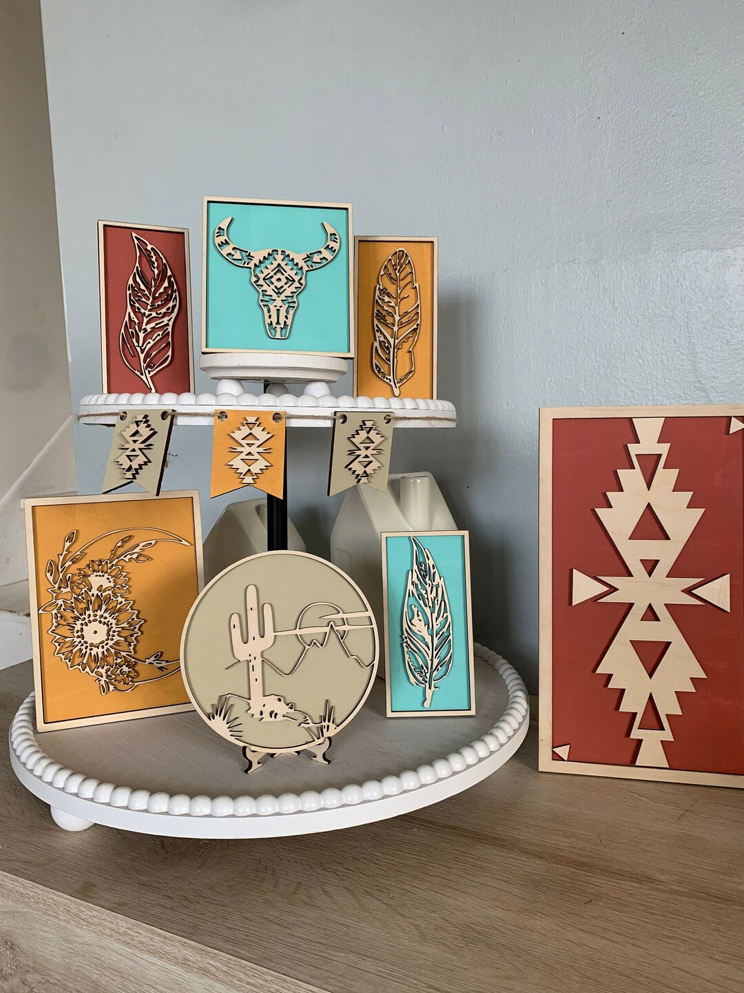 Aztec Western Boho Chic Tiered Tray Decor. Western Tiered Tray, Aztec ...