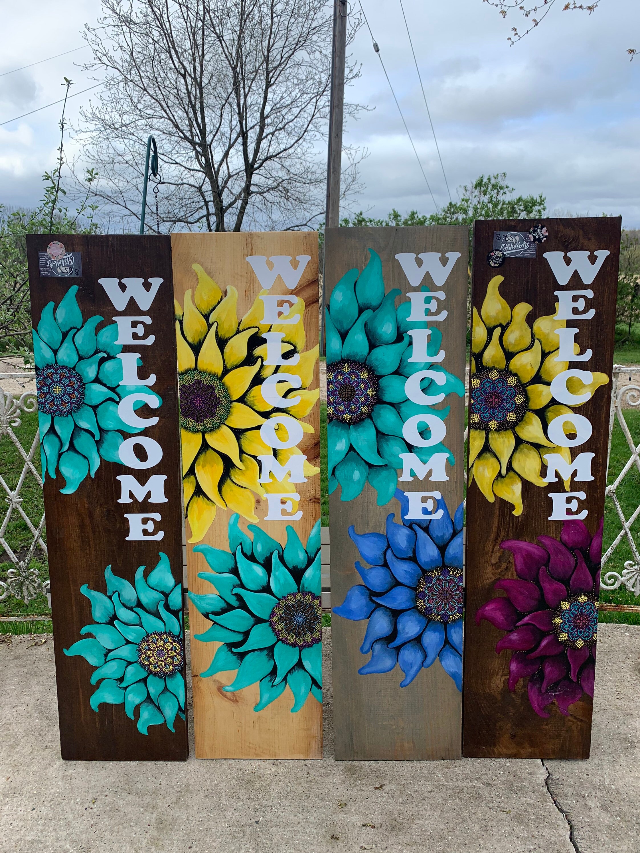 Sunflower porch welcome sign 4ft tall outdoor porch leaner | Etsy