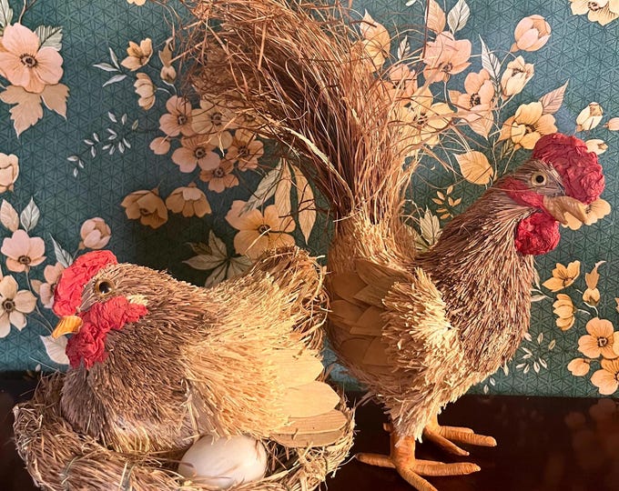 Easter Spring Decor Chicken Straw Rooster Centrepiece Folk Art Easter ...