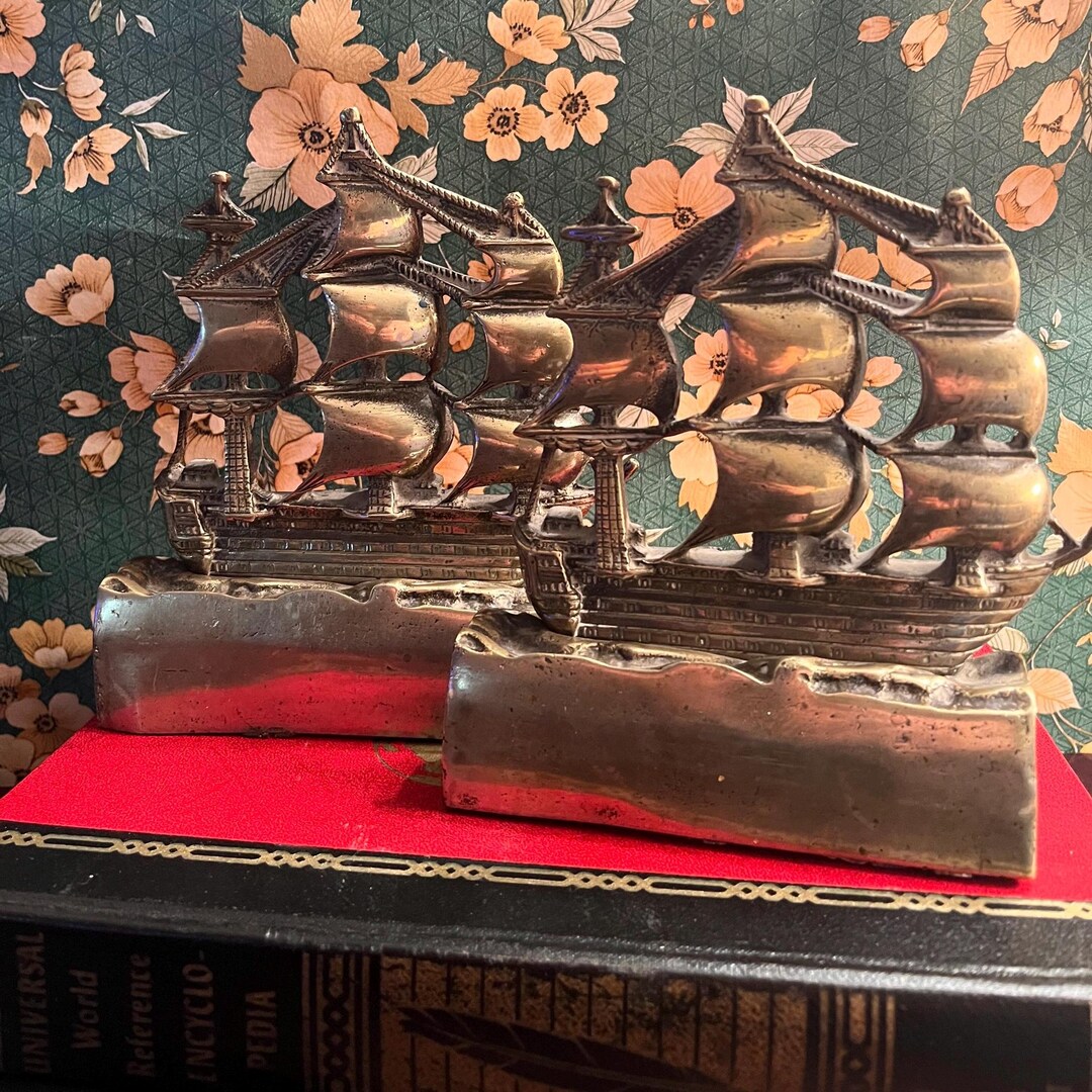 Brass Bookends Brass Doorstop /set of 2 Vintage Brass Bookends Navy ...