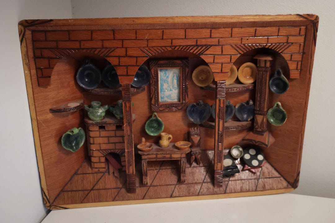 Vintage Diorama Wooden Miniature Kitchen Southwern House Hanging Wall ...
