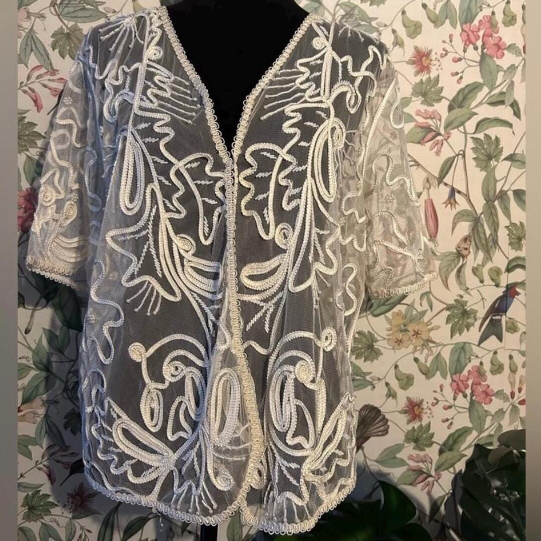 Vintage Lace Jacket Ladies Beads Sheer Formal Evening Jacket Wedding ...