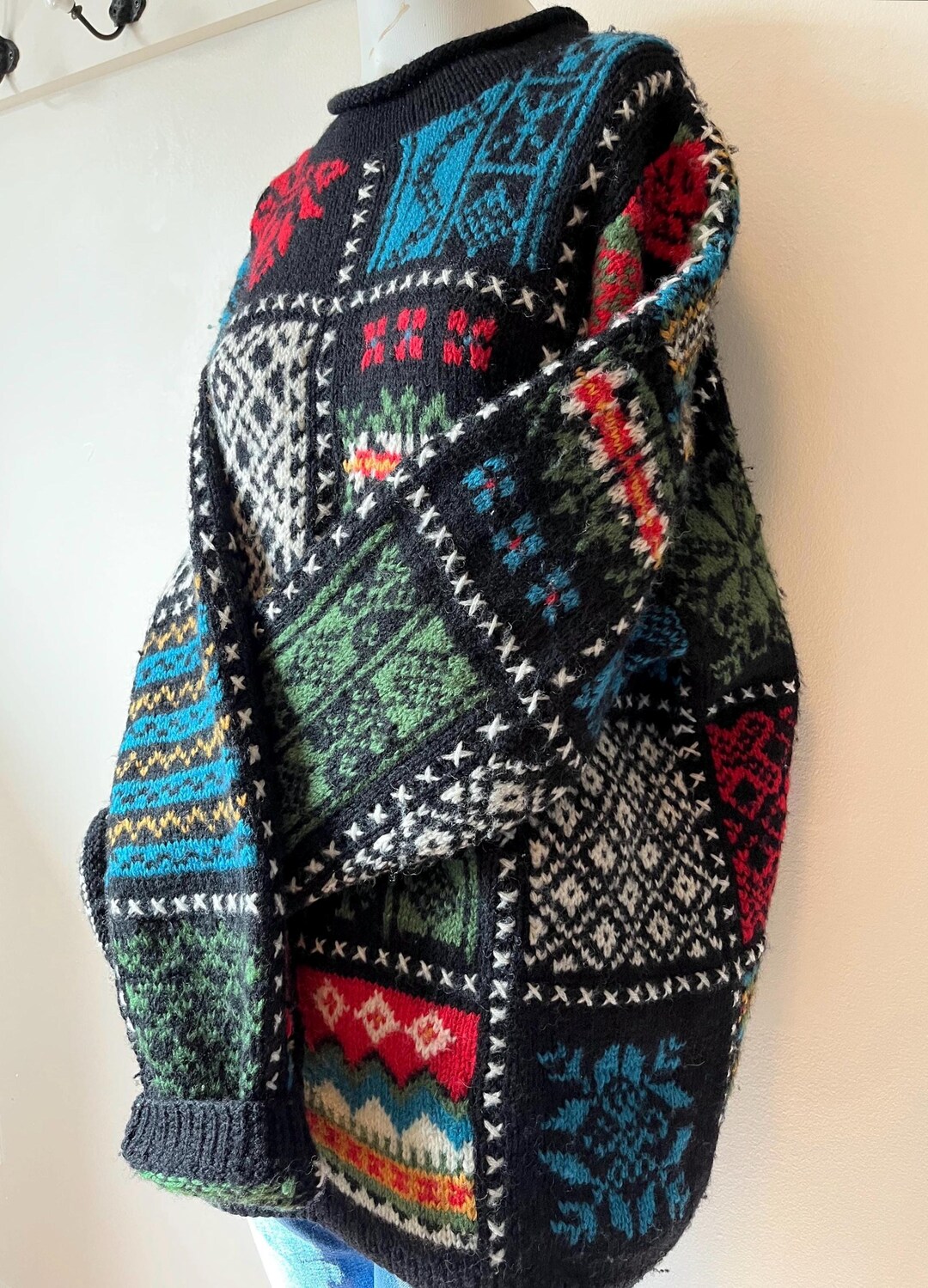 Wool Patchwork Knit Fisherman Grandpacore Sweater Vintage Gap Knitwear ...