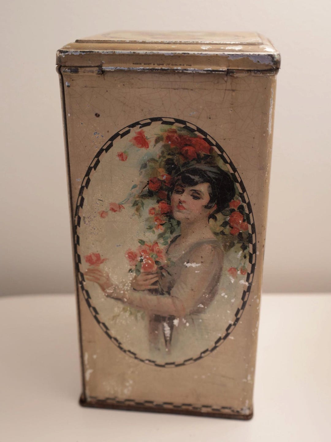 Edwardian Lozenge Candy Tin Beautiful Lady Portraits Antique C.1915 ...