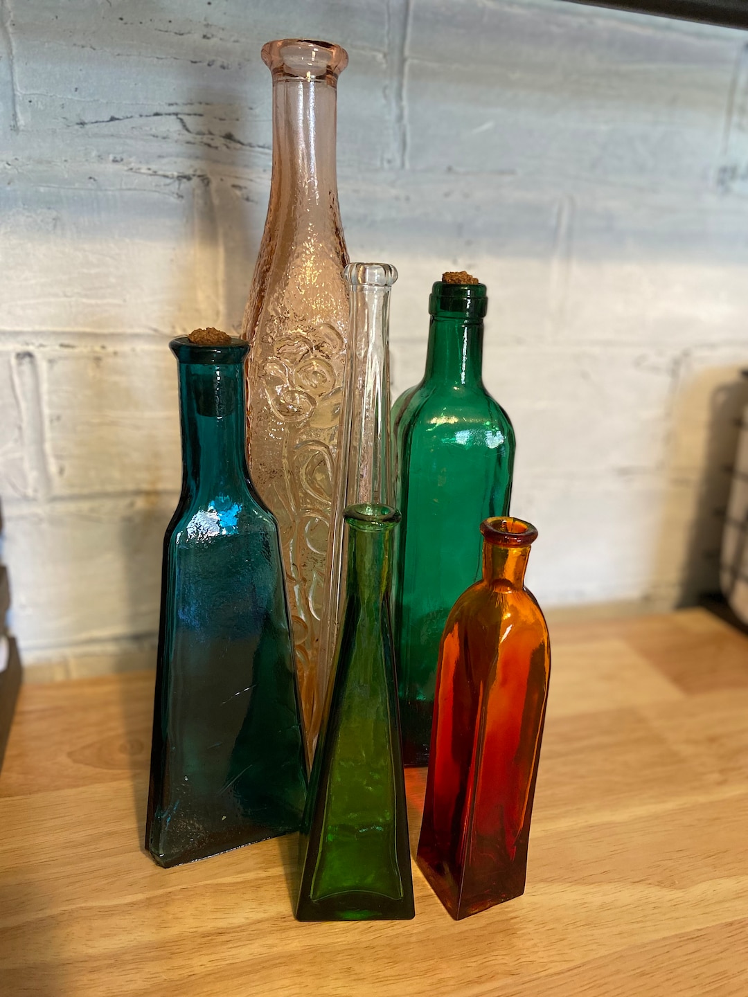Vintage Glass Bottles, Colored Glass, Antique Bottles, Pink, Teal ...