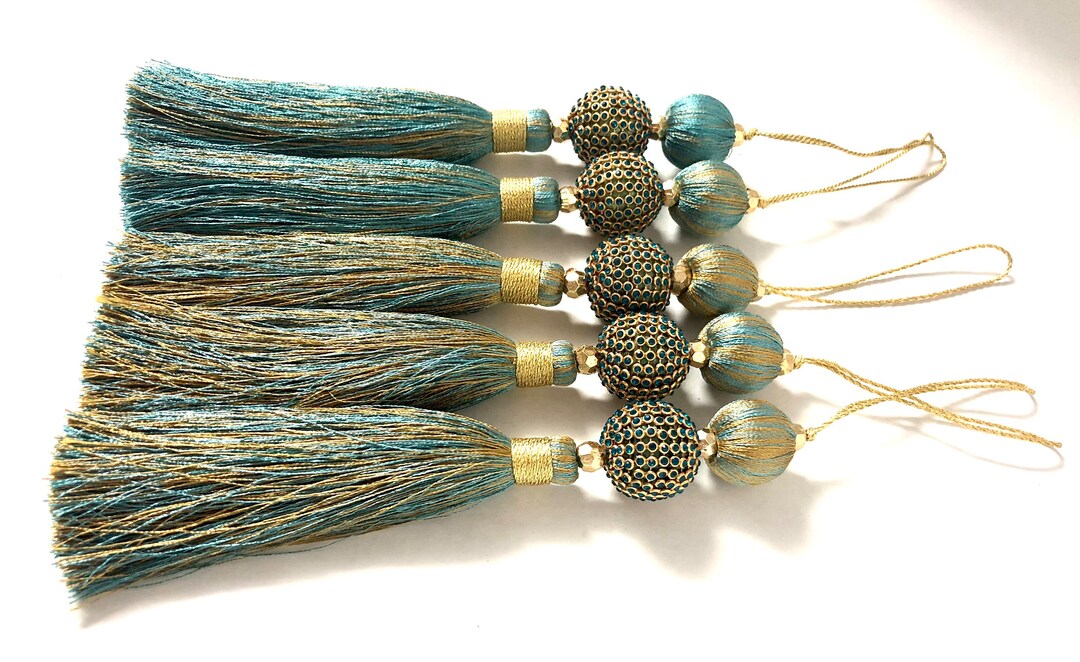 Teal and Gold Crystal Tassel, Jewelry Tassel, Key Tassel, Decorative ...