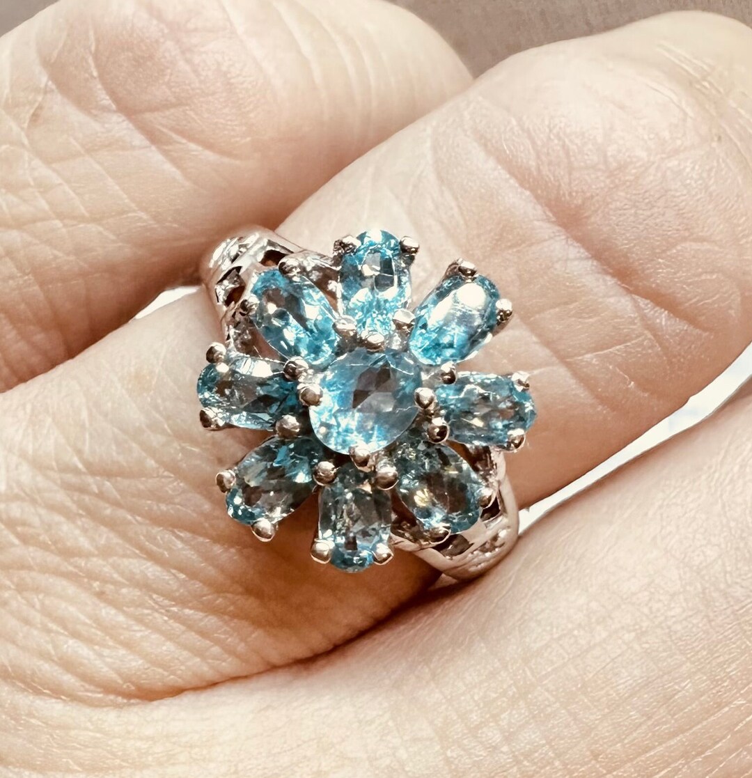 Signed 925 Sterling Silver STS Blue Topaz Ring ~ Sz 8.25 - Etsy