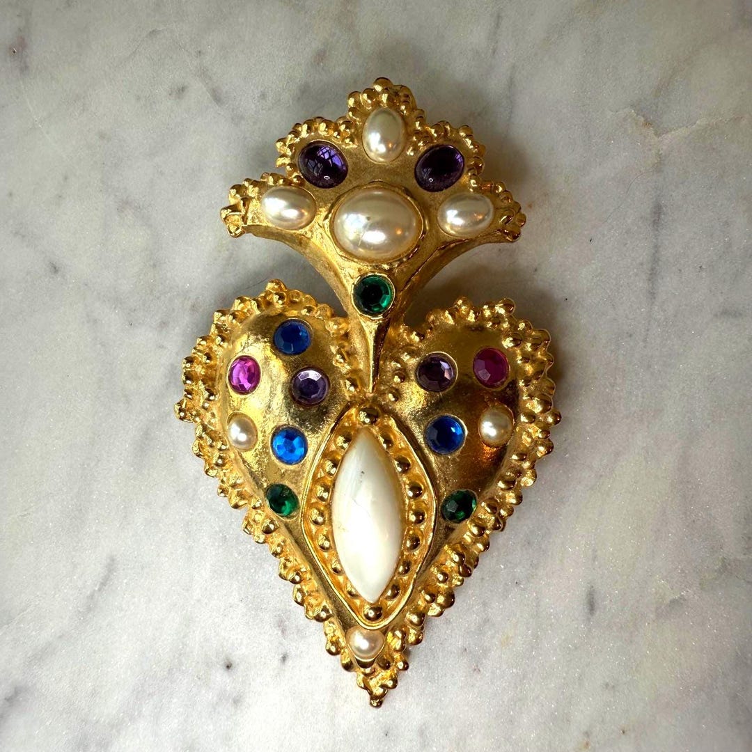 Jeweled Heart Medallion - Wedding Statement Brooch - Etsy