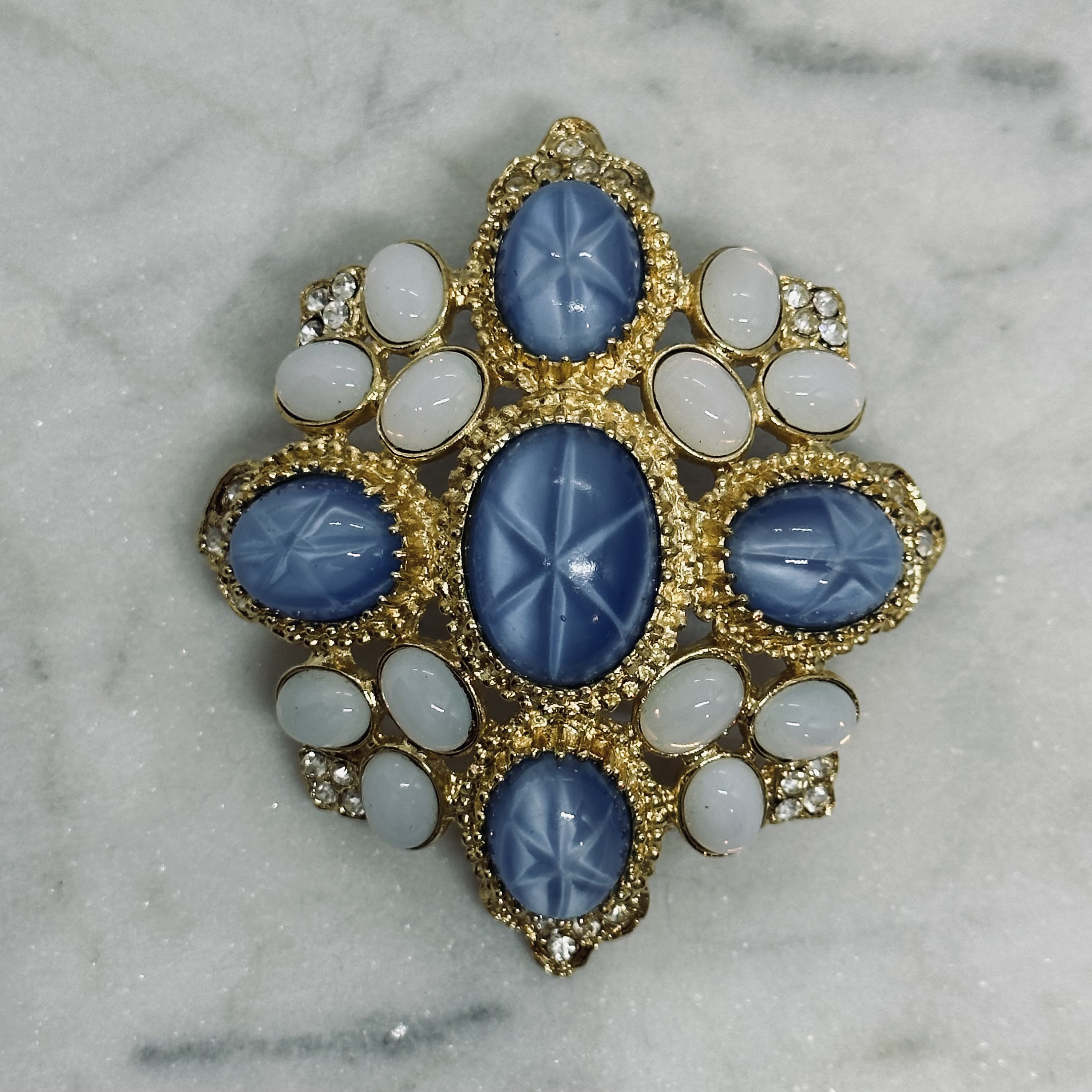 Vtg Graziano Blue Linde Star & Opal Brooch Signed - Etsy