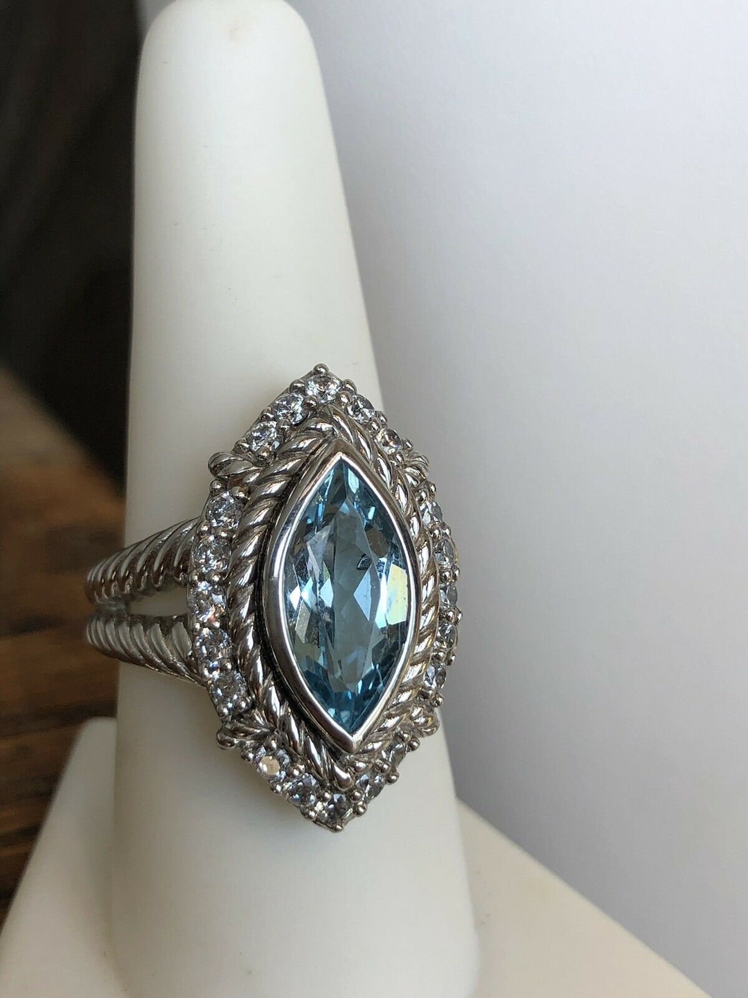 Judith Ripka Sterling Silver Blue Topaz CZ Necklace & Ring Set - Size 8 ...