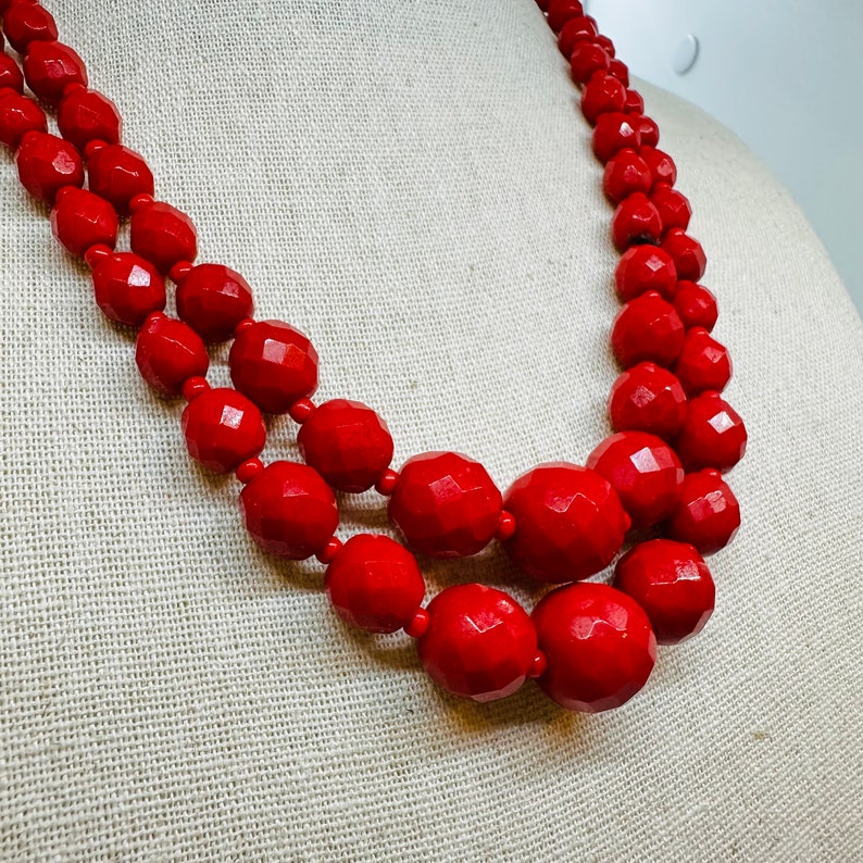 Vintage 2 Strand Graduated Red Glass Bead Necklace - Etsy