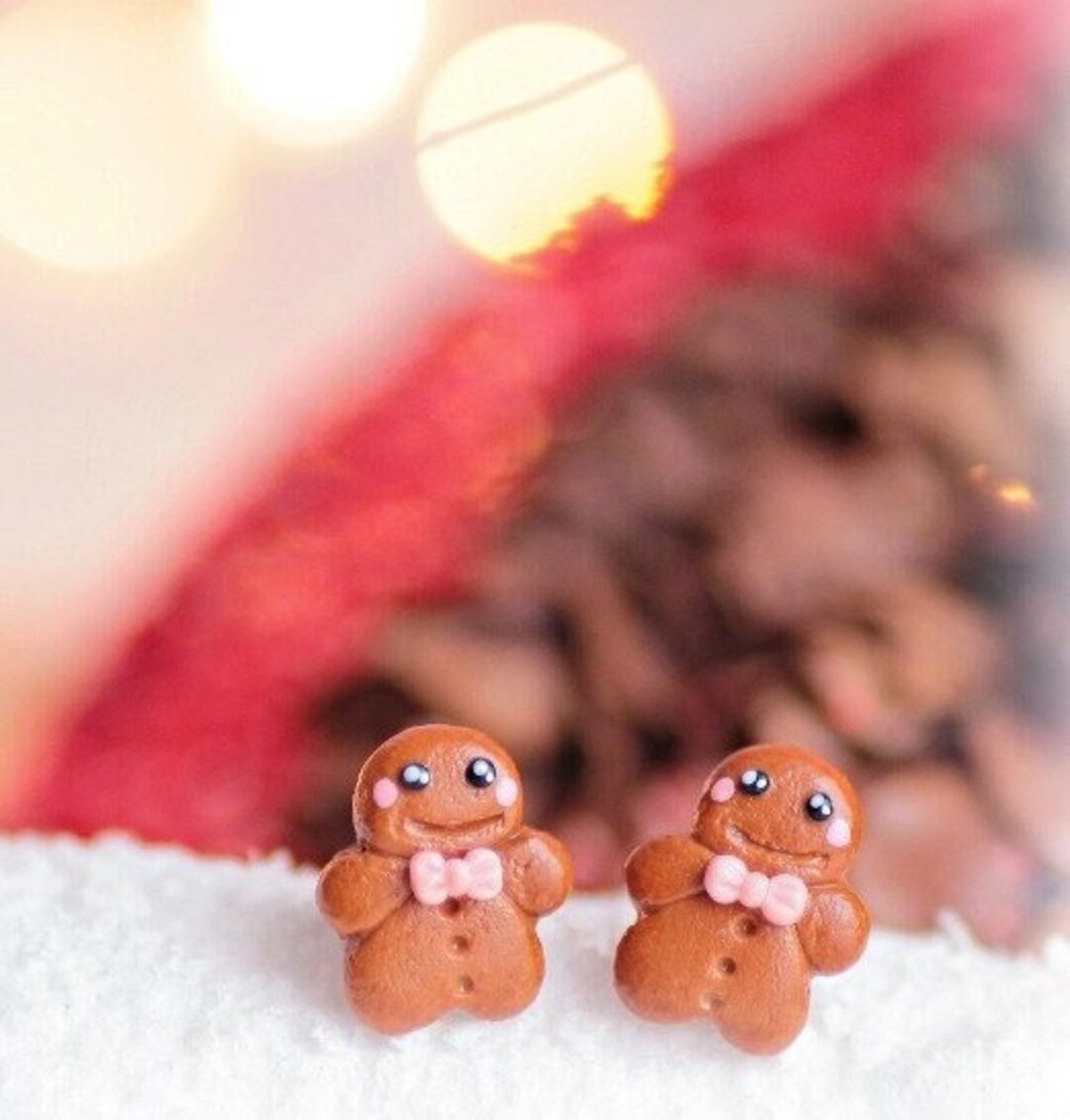 Gingerbread Men Earrings, Gingerbread Man in Fimo Studs, Handmade in ...