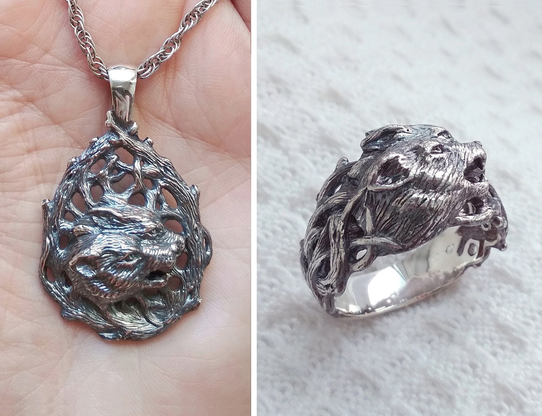 Wolf Pack Set.silver Wolf Ring and Wolf Pendant.wolf Pendant.wolf Totem ...