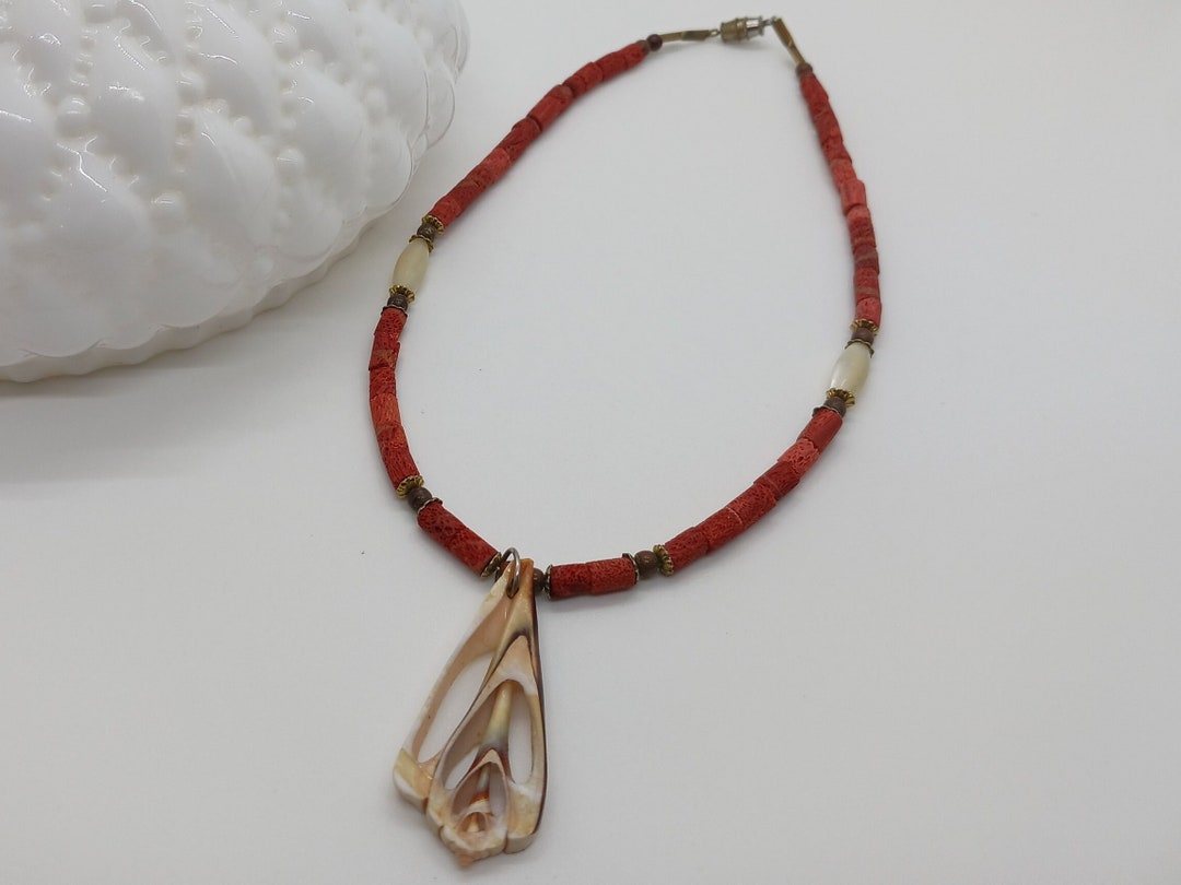 Boho Chic Red Coral Choker With Natural Mother of Pearl Beads ...