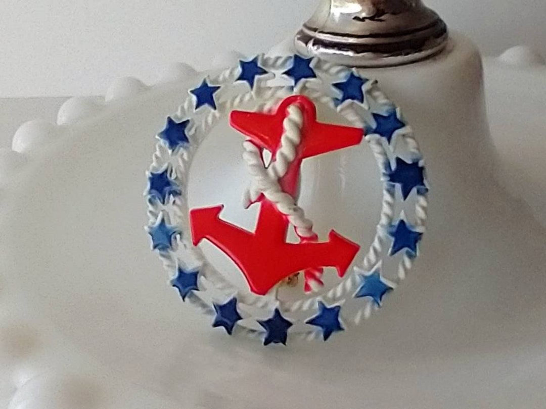 Nautical Brooch With Anchor, Vintage 1950s Enamel RNK Mid Century Pin ...