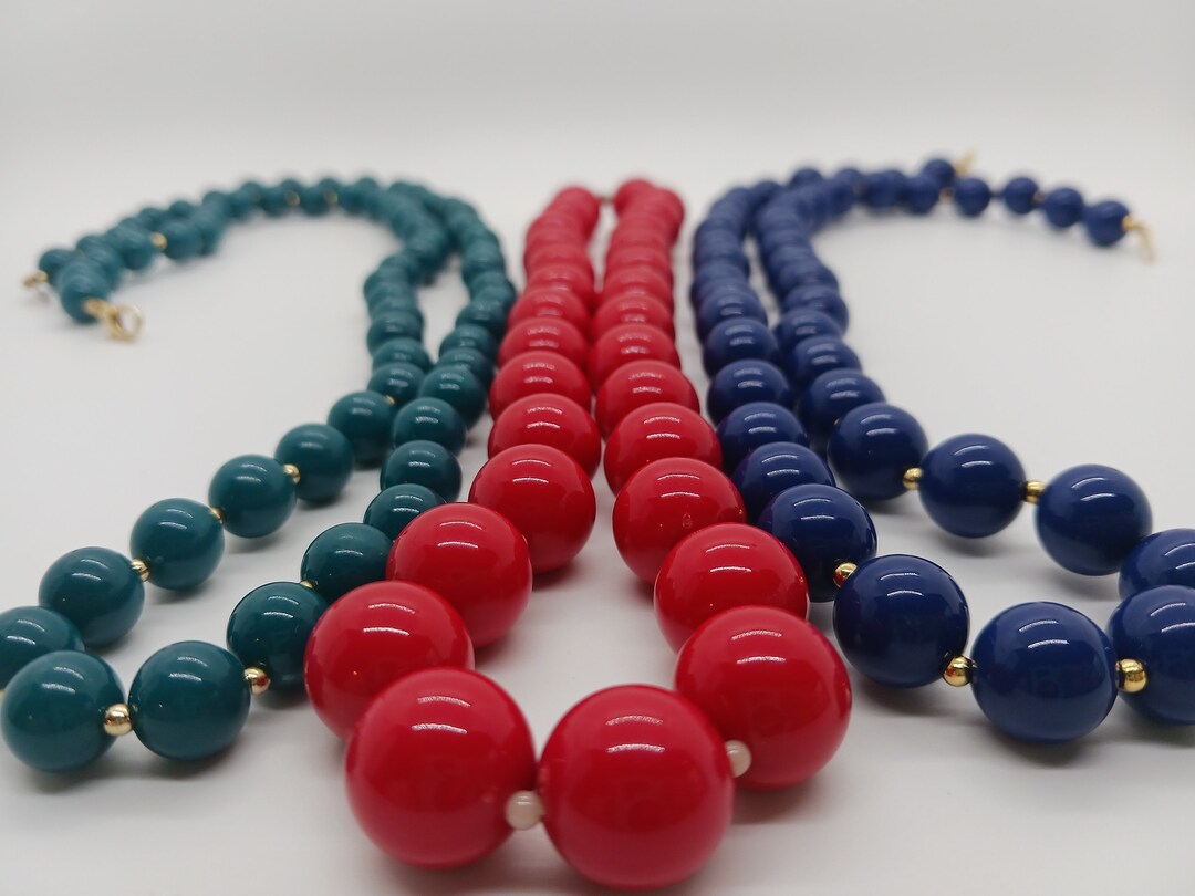 Set of 3 80's & 90's Bead Necklaces, Trio of Big Round Bead Necklaces ...