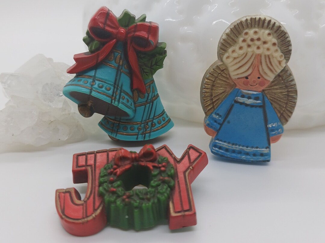 Vintage Hallmark Christmas Pins, 70's and 80's Holiday Brooches, Angel ...