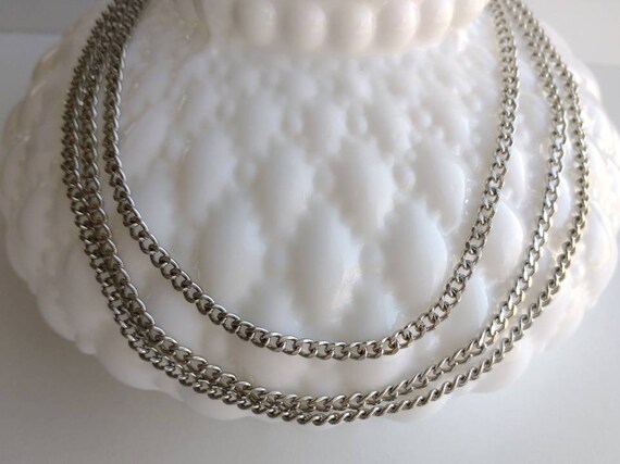 minimal triple strand silver chain necklace, Vintage … - Gem