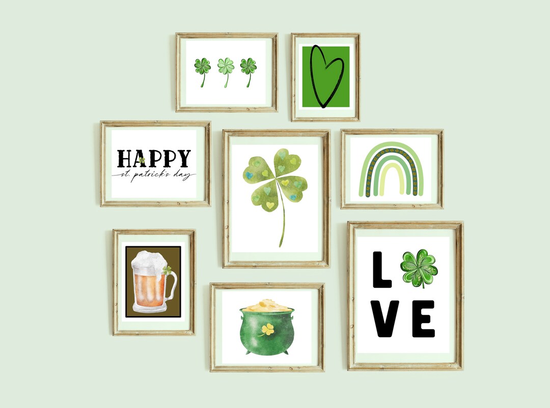 St. Patrick’s Day Gallery Wall Art Bundle, Set of 8, Shamrock Decor ...