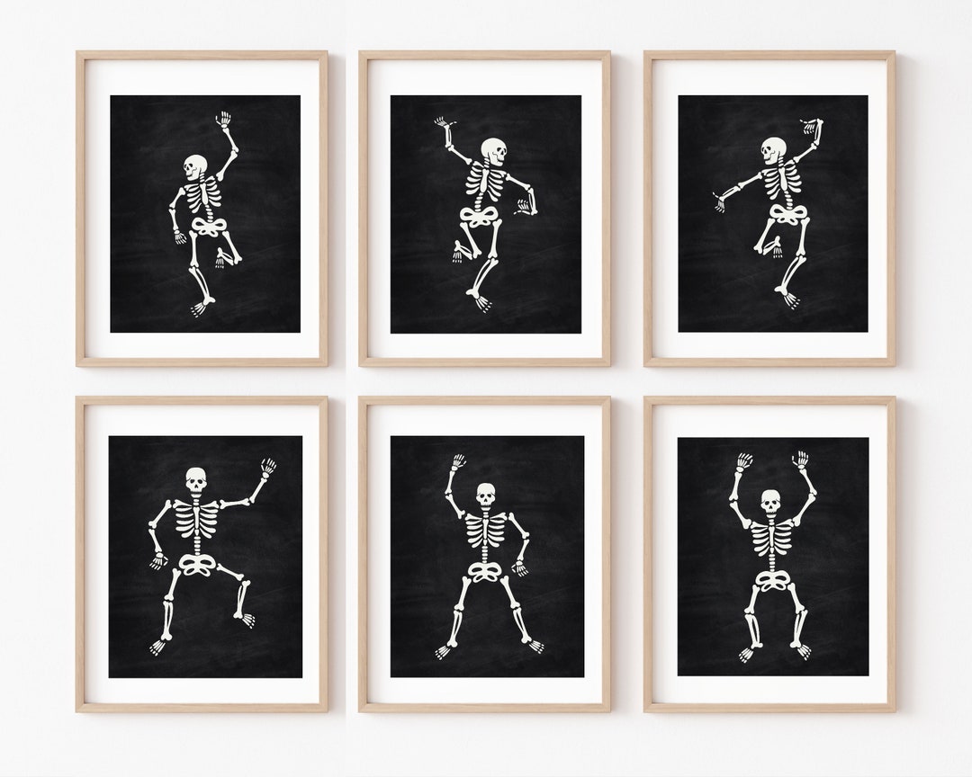 Dancing Skeleton Prints, Classic Halloween Wall Art, Set of 6, Home ...