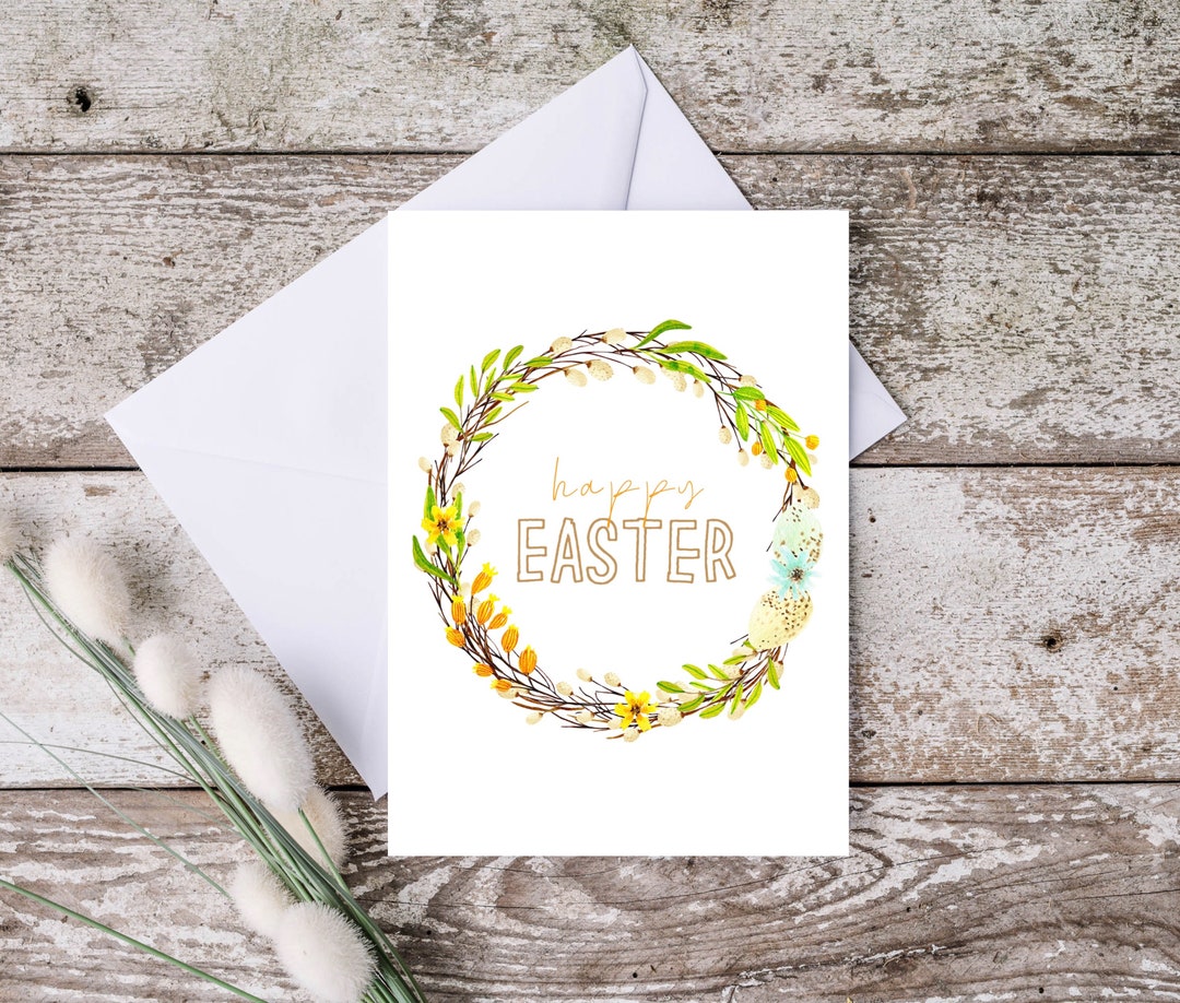 Floral Easter Wreath Card, Easter Card, Happy Easter Card, Watercolor ...