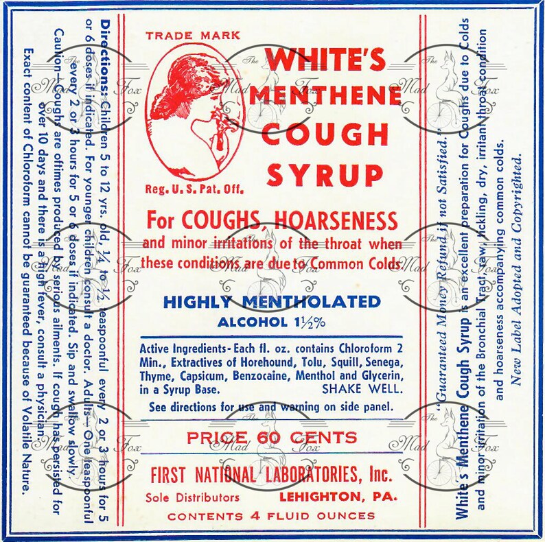 White’s Menthene Cough Syrup Label Digital Download - Etsy