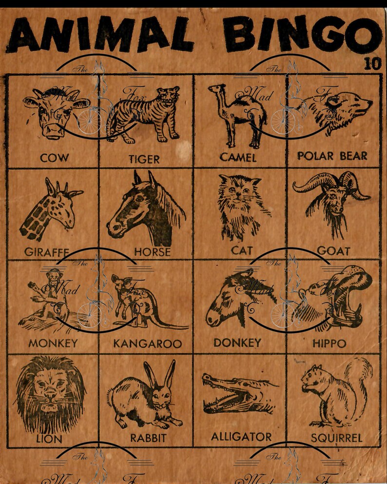 Antique 1930’s Animal Bingo Cards.digital Download - Etsy