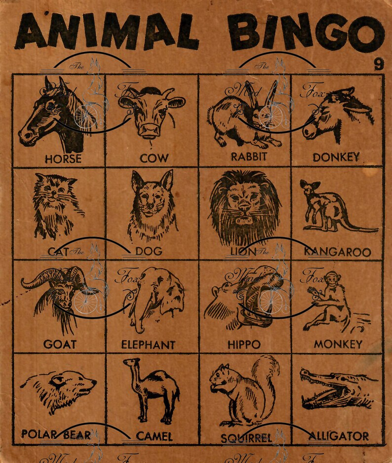 Antique 1930’s Animal Bingo Cards.digital Download - Etsy