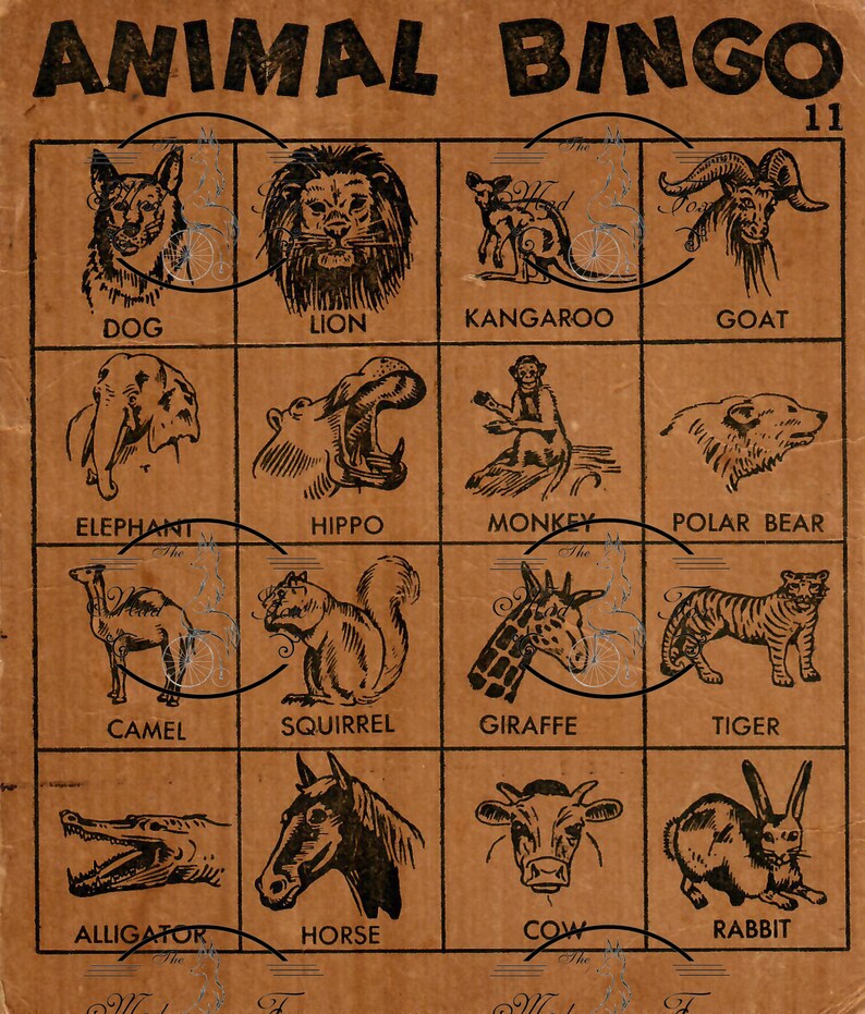 Antique 1930’s Animal Bingo Cards.digital Download - Etsy