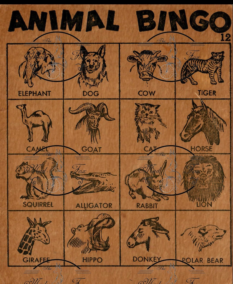Antique 1930’s Animal Bingo Cards.digital Download - Etsy
