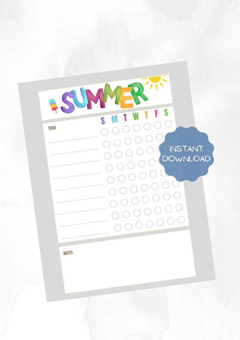 Kids Summer Checklist / Summer To-do / Kids Tasks / Blank Template ...