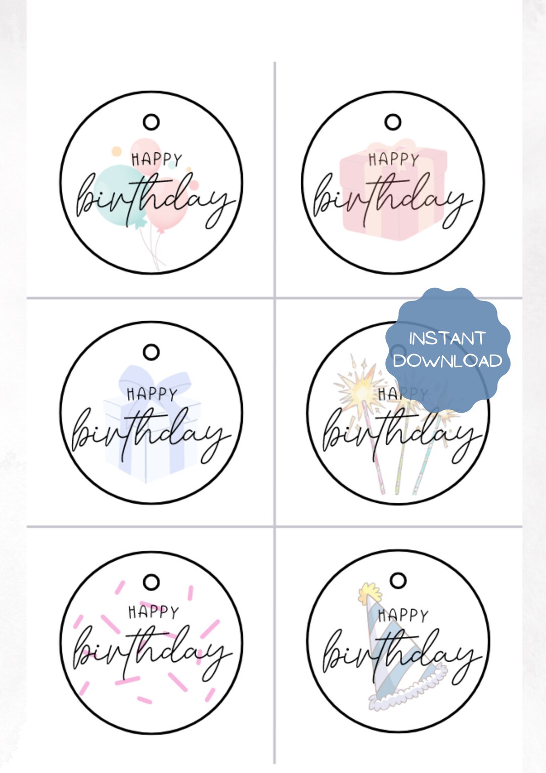 Colorful Birthday Gift Tags: Printable Party Favors (PDF) - Etsy