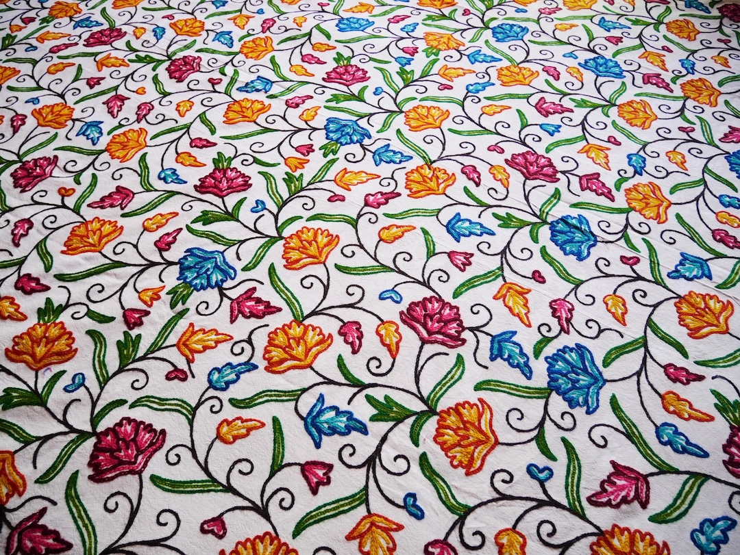 Bohemian Bedspread Luxury Indian Bedding Kashmir Crewel Embroidery ...