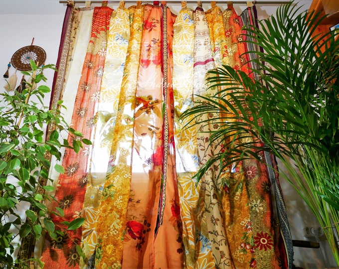 Indian Curtain Boho Saree Curtains Handmade Patchwork Curtains for ...