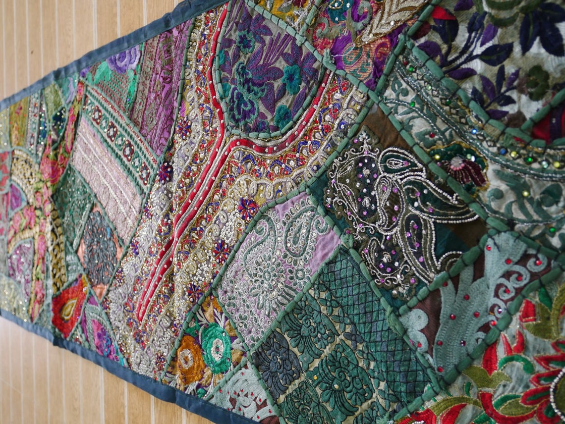 Boho Wall Hanging Table Runner Vintage Sari Tapestry - Etsy