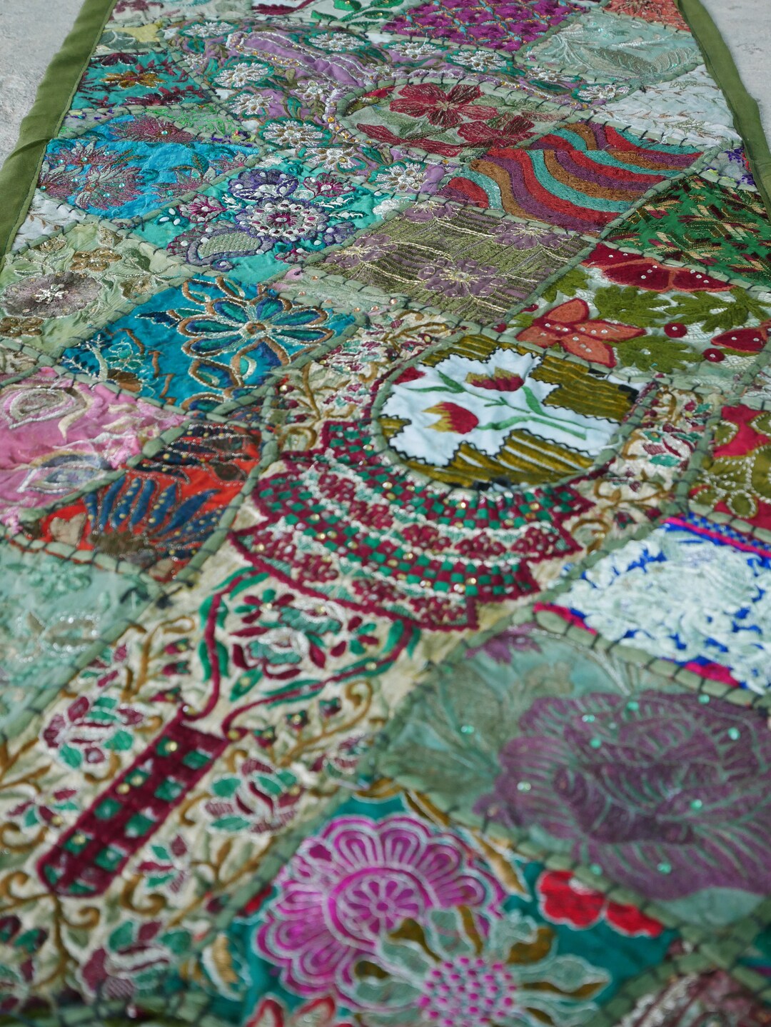 Boho Wall Hanging Indian Table Runner | Vintage Sari Tapestry Bohemian ...