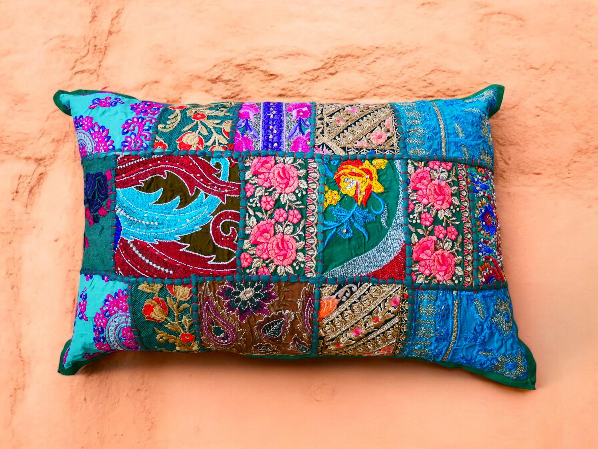 Hippie Pillow Saree Cushion Cover Indian Throw Pillow 24x16 Colorful ...