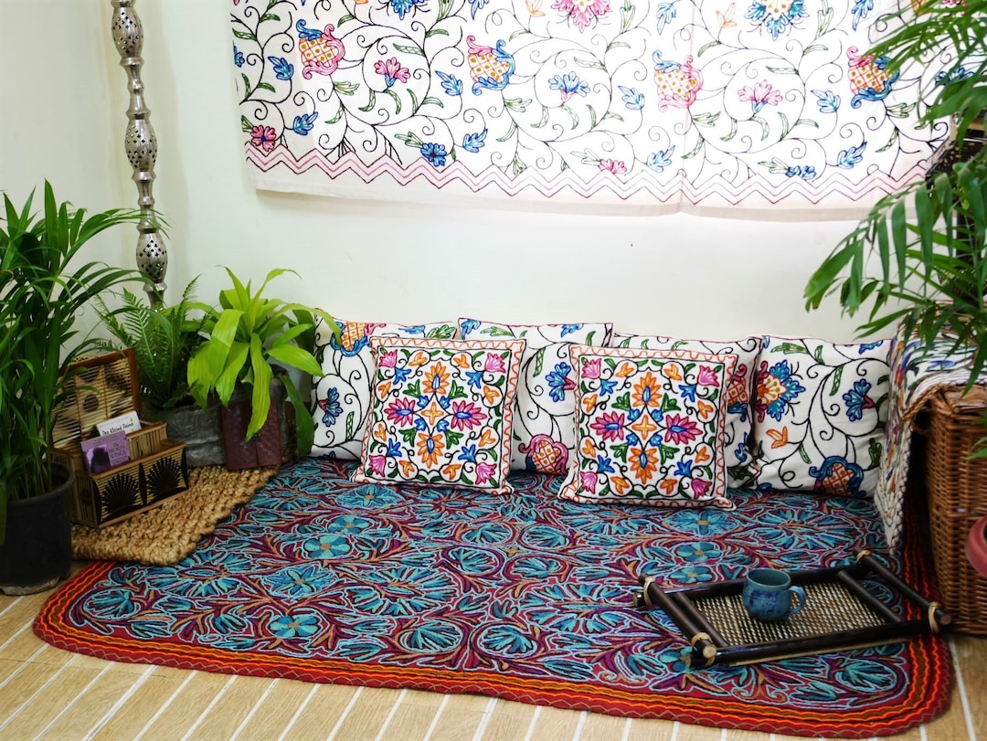 Colorful Rug 6x4 Kashmiri "namda" Hand Felted, Embroidered Wool Floor ...