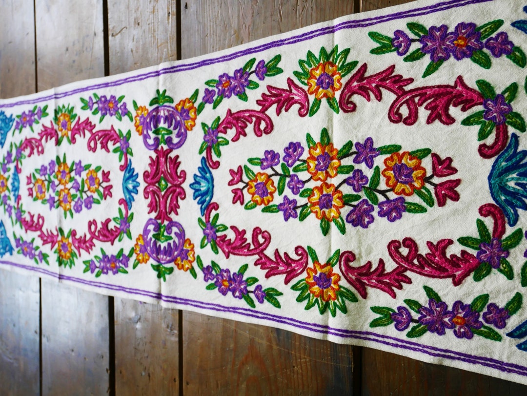 Boho Table Runner Kashmiri Crewel Embroidery Bohemian Wall Tapestry ...